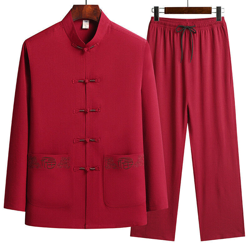 Mens Traditional Chinese Tang Suit Jacket Coat Set Kung Fu Taichi ...