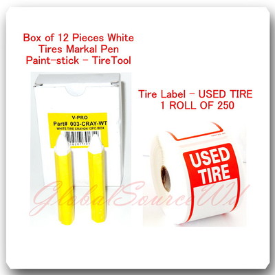 12 Pc White Tire Marker Pen Paint stick+Tire Label USED TIRE ROLL 250 ...