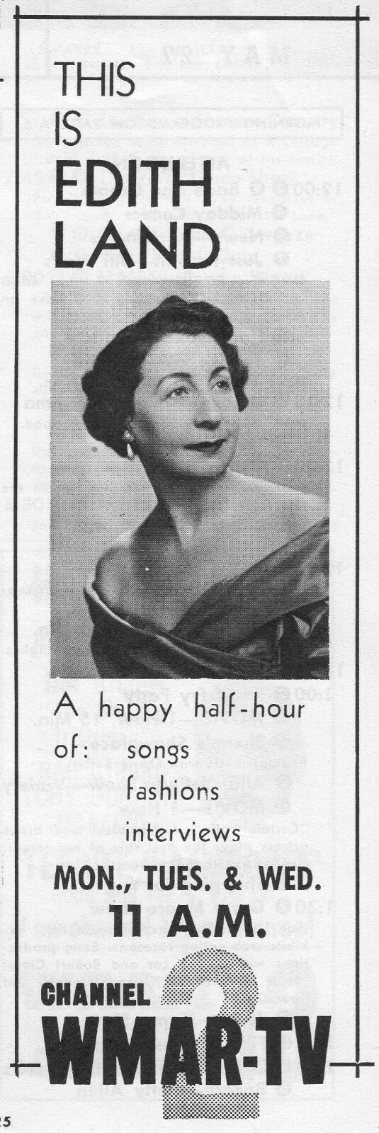 1953 WMAR BALTIMORE TV AD ~ EDITH LAND Songs, Fashions and Interviews ...