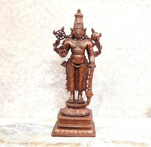Handmade Copper Hindu God Maha Vishnu Statue Figurine Idol Sculpture ...