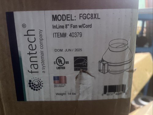 Fantech FGC8XL InLine 8” Fan w/Cord 40379 FG Series | eBay