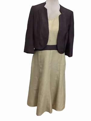 Jacques Vert Beige Mink Cashew Shantung Dress 12 Jacket S 10 Fascinator ...