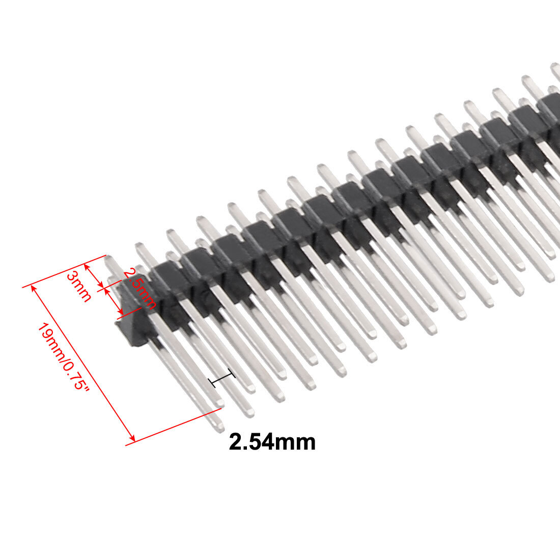 5Pcs 2.54mm Pitch 40-Pin 19mm Length 2 Row Straight Connector Pin ...