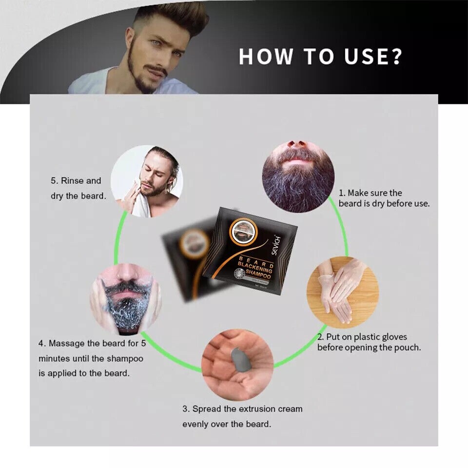 ️Men`s Beard Mustache Dye Tint Blackening Colour Shampoo New look, same ...