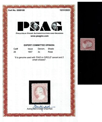 PSAG US SCOTT #26 1857 3 CENT ROSE STAMP, SHARP LOOKING STAMP! | eBay