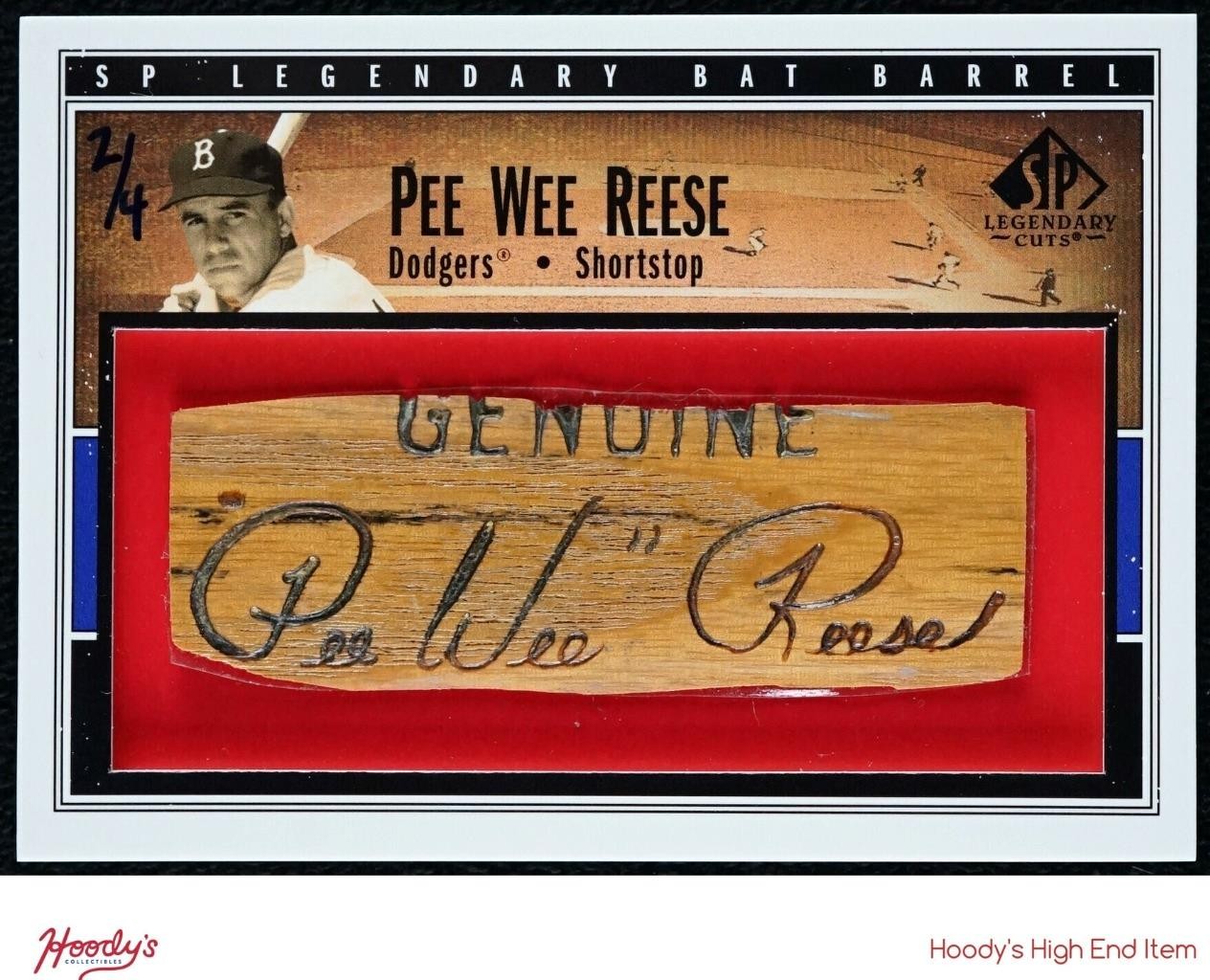 2002 SP Legendary Cuts Pee Wee Reese GAME-USED BAT BARREL RELIC 2/4 ...