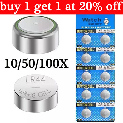 100X LR44 AG13 1.5V 148mAh Button Coin Cells Batteries Button Battery ...