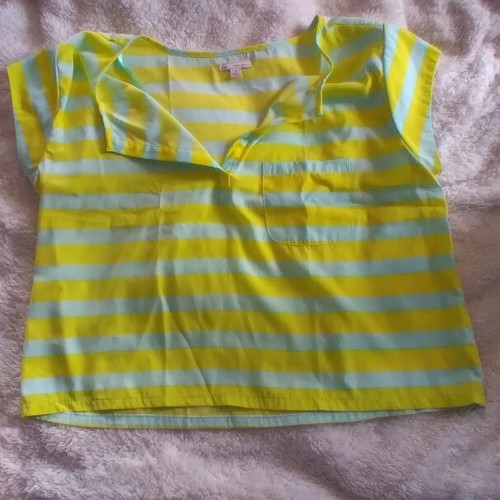 Gap Tee Women's-M- Aqua and Lime stripe Y2K Vneck | eBay