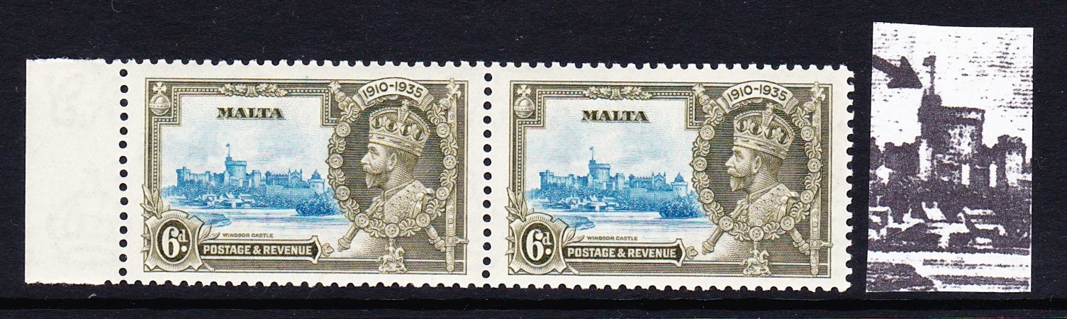 MALTA 1935 6d SILVER JUBILEE WITH 'SHORT EXTRA FLAGSTAFF' VARIETY SG ...