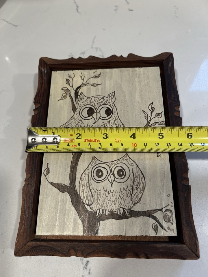 Vintage Pyrography Wood Burning Screech Owl Framed Art 7.5”x 5.5” | eBay