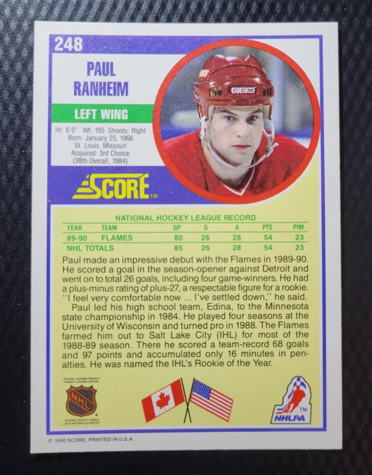 1990-91 Score American PAUL RANHEIM Calgary Flames ROOKIE Hockey NHL ...