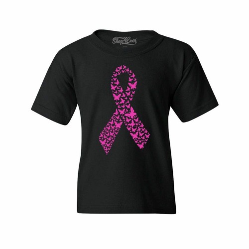 Pink Butterfly Ribbon Youth's T-Shirt Breast Cancer Awareness Support ...