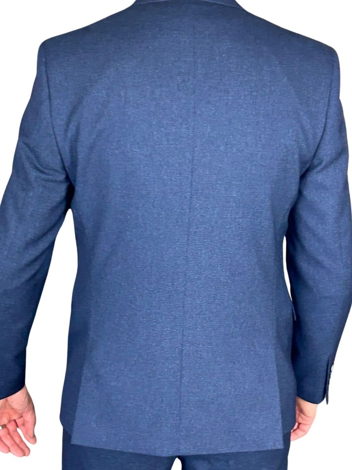 Mens Navy Blue Textured Suit Wedding Christening Interview Suit 2 Piece ...