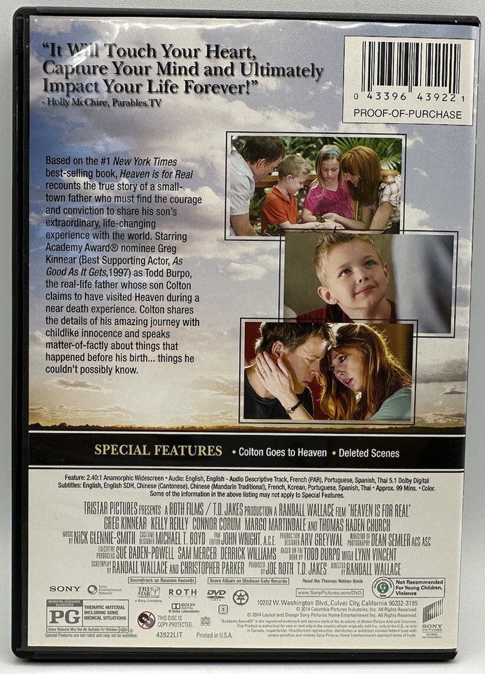 Heaven Is For Real DVD Widescreen Greg Kinnear Kelly Reilly Connor ...