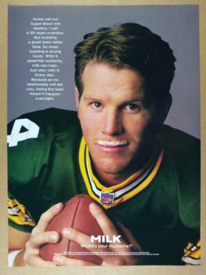 1998 Milk Mustache Brett Favre photo vintage print Ad | eBay