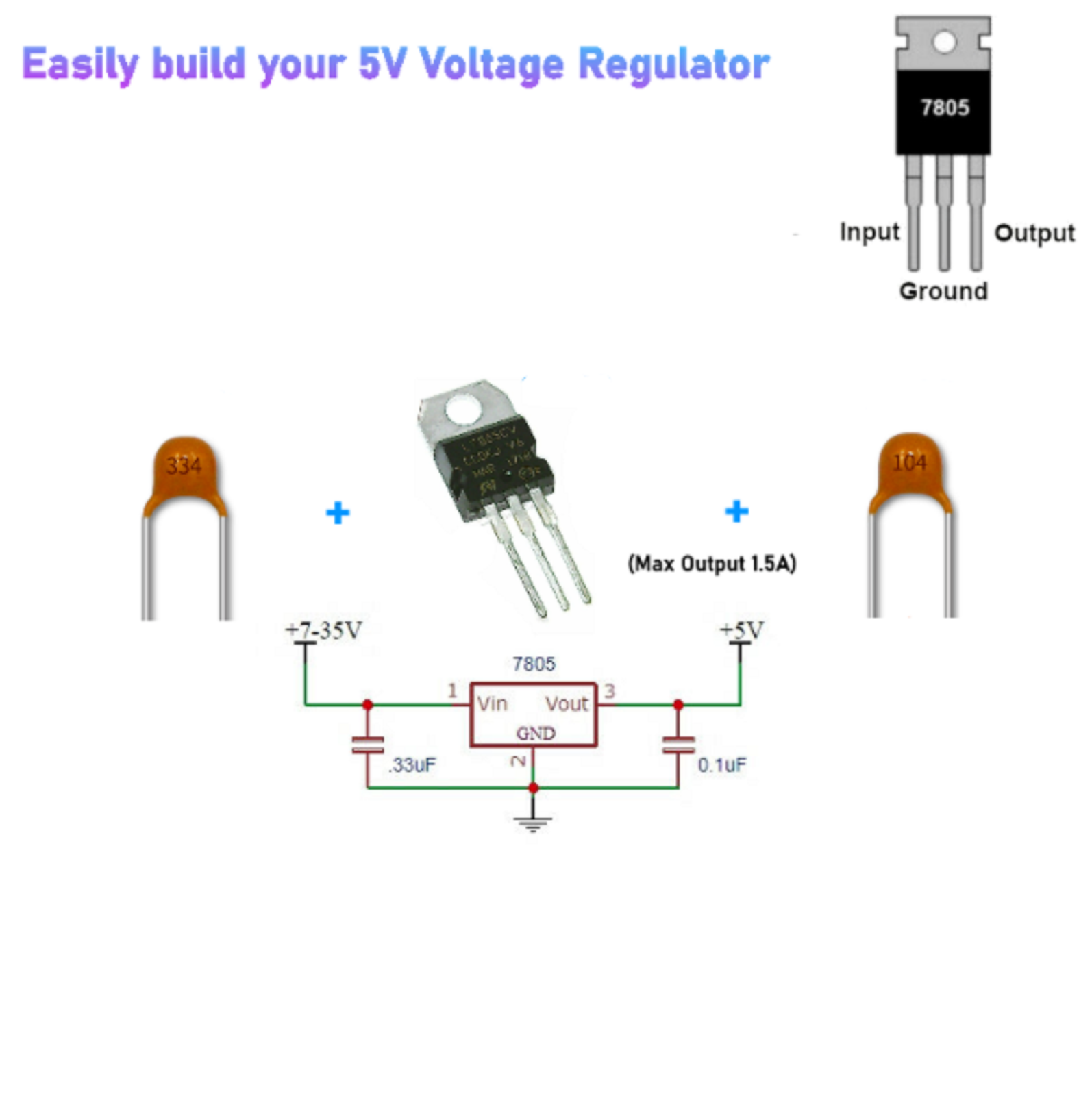 Bulk L7805CV +5V - 1.5A LM7805 ST Fixed Positive +5V Voltage Regulator ...