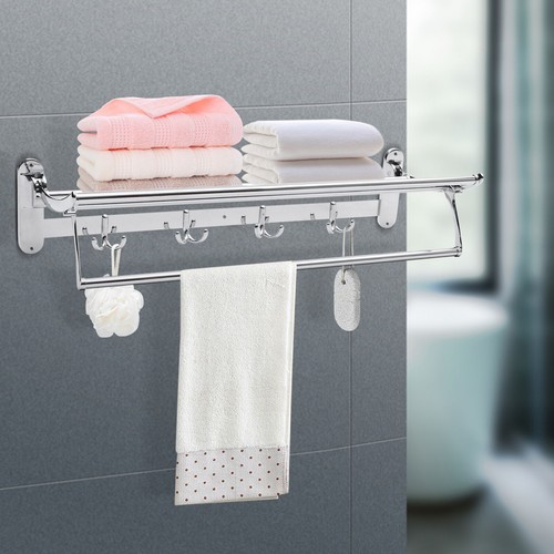 Bathroom Wall Mounted Towel Rack Hotel Rail Holder Storage Shelf ...