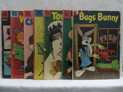 LOT OF 7 1953-59 DELL CARTOON COMIC BOOKS..BUGS BUNNY..TOM&JERRY ...