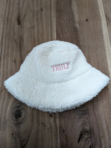 White Pink High Pile Fleece Truly Embroidered Bucket Hat Cap | eBay