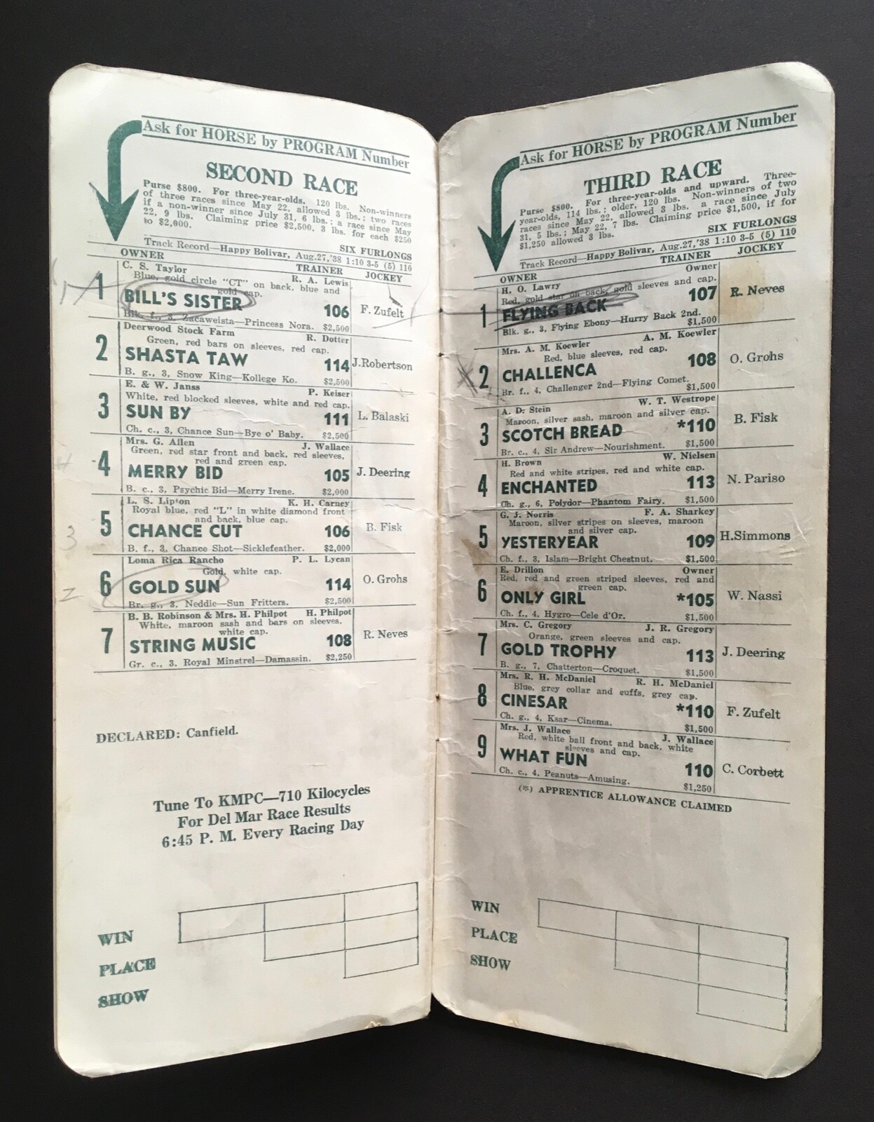 Vintage 1941 Official Horse Racing Program Del Mar Turf Club ...