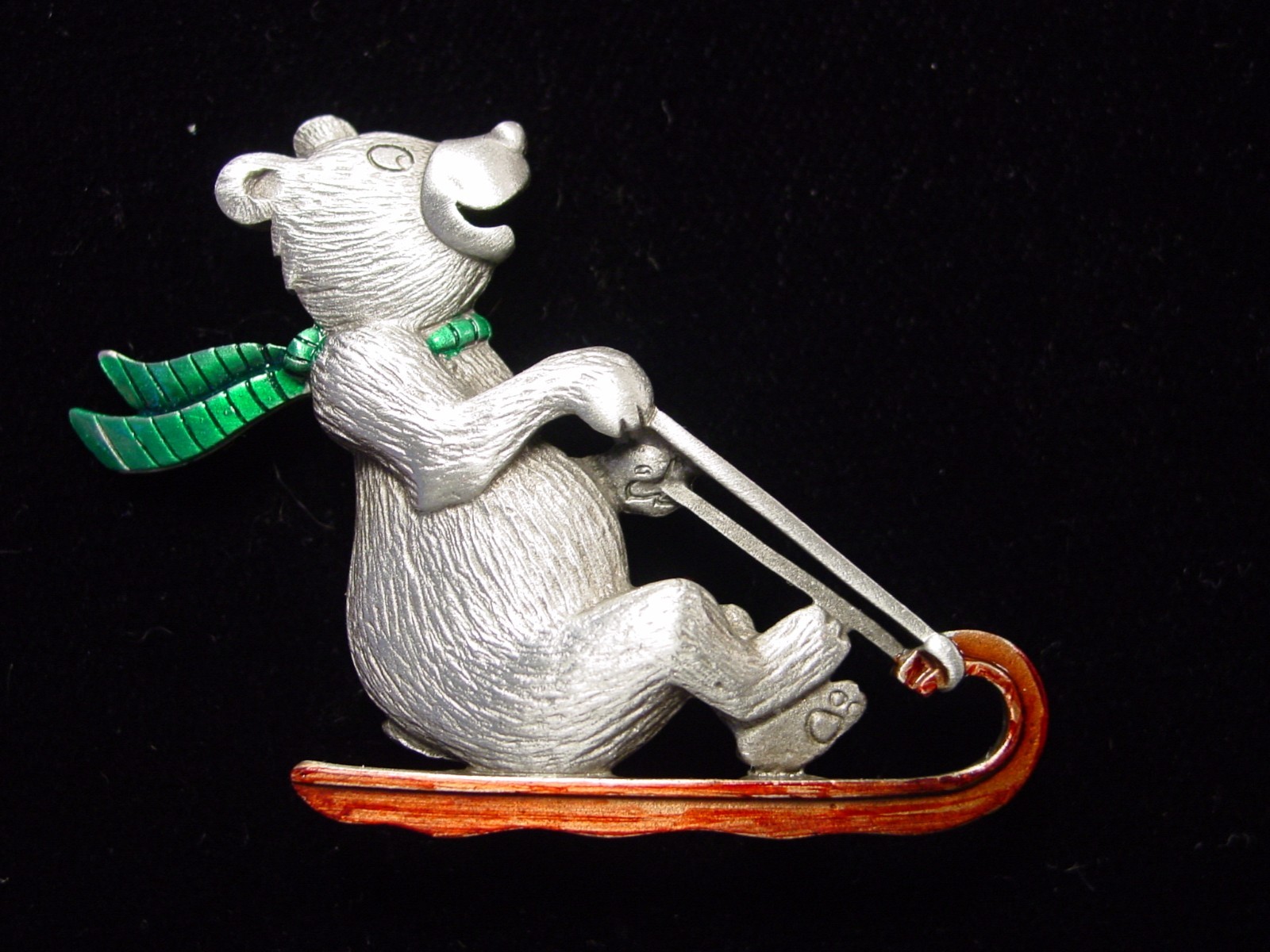"JJ" Jonette Jewelry Silver Pewter 'BEAR on Sled' Christmas Pin | eBay