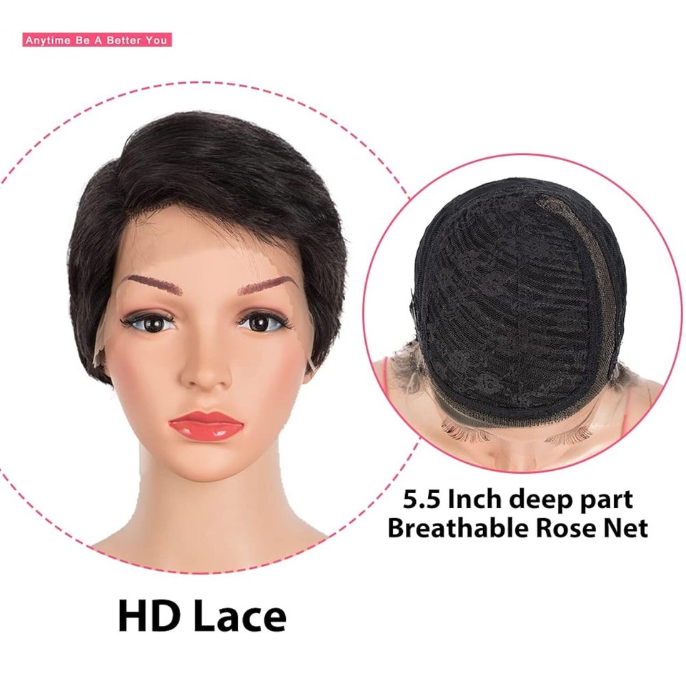 Short Pixie Lace Front Wig, Side Part, HD Lace, Pre-Plucked, Natural Color | eBay