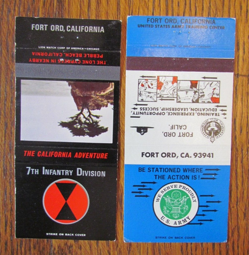 U.S. ARMY MATCHBOOK COVERS: FORT ORD (MONTEREY BAY, CALIFORNIA ...