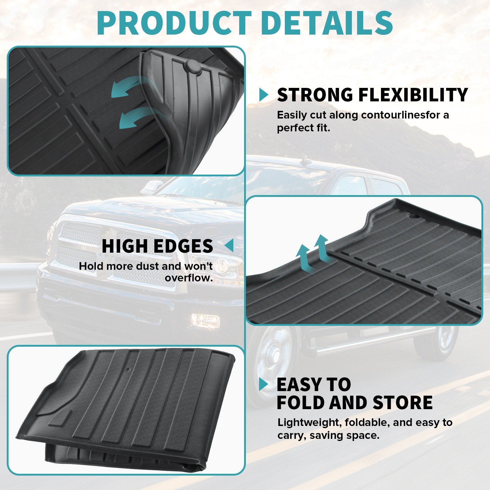 For 2002-2018 Dodge Ram 6.4/6.5 Ft Blk Rubber Truck Bed Floor Mat Liner ...