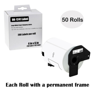 50Rolls 4X6 Large Paper Shipping Labels DK-1241 w/Permanent Frame for ...
