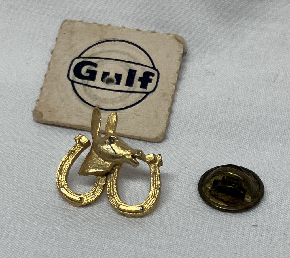 Gulf Oil Democrat Donkey Political Double Horseshoes Gold Lapel Pin ...