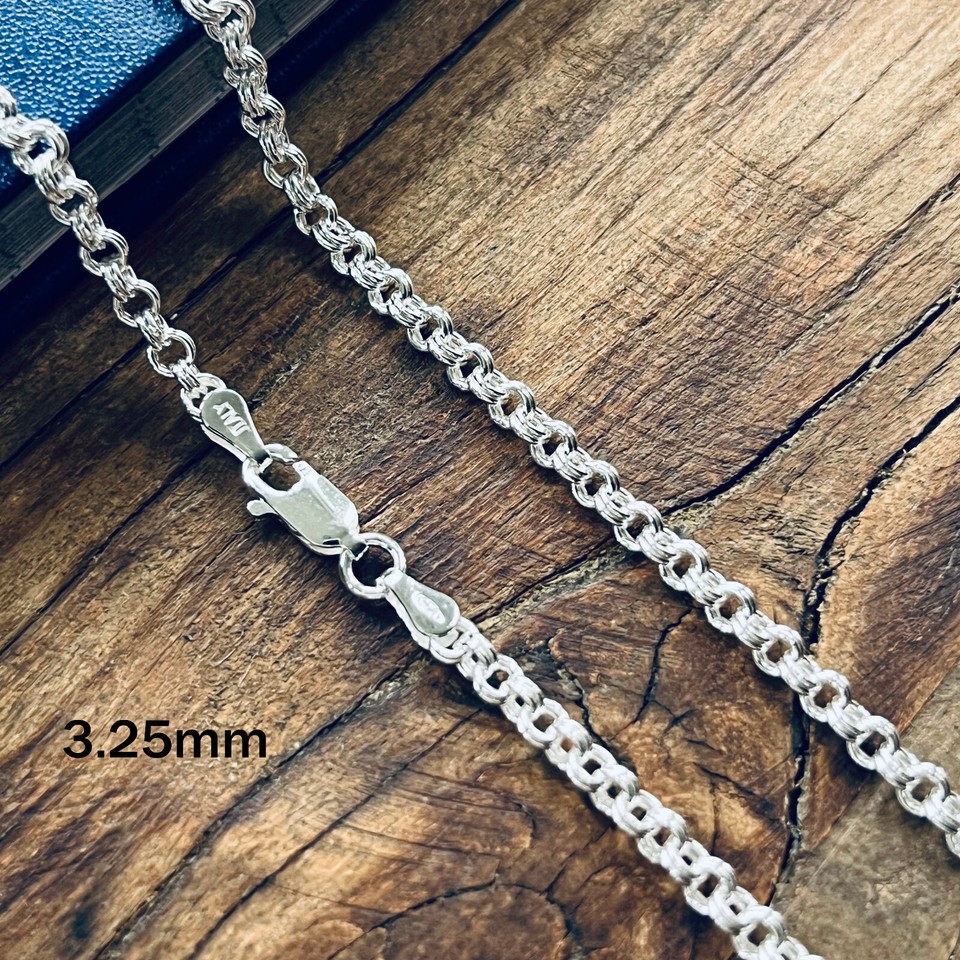 Real Solid 925 Sterling Silver Double Rolo Chain Necklace Made in Italy ...