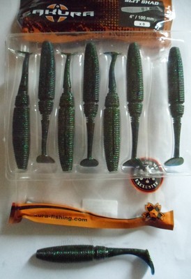 Leurres souple pêche mer rivière Sakura Slit Shad 100 Junebug | eBay