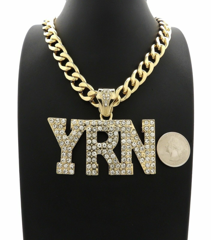 ICED HIP HOP MIGOS YRN PENDANT & 11mm 20" CUBAN CHOKER CHAIN FASHION ...