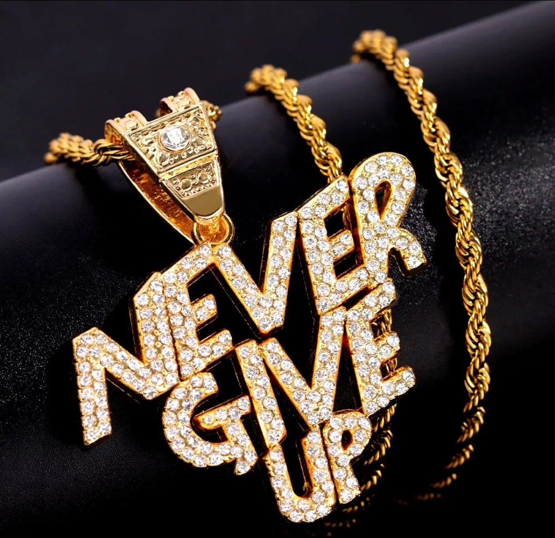 Hip-hop Iced Out Never Give Up Letter Gold BOSS Chain Necklace Shinny ...