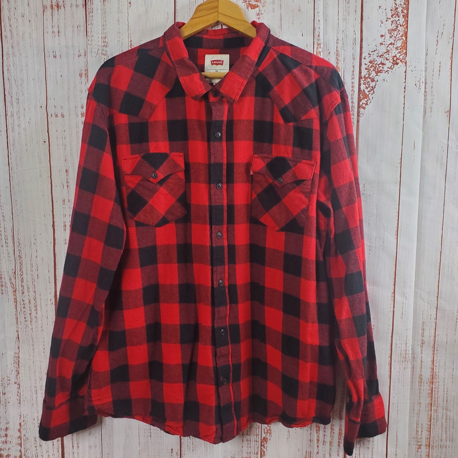 Levi's Flannel Shirt Mens XXL Red Buffalo Plaid Butto… - Gem