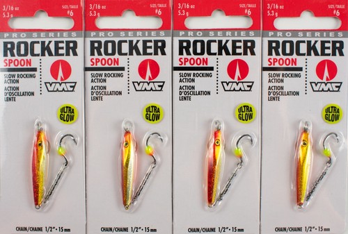 (LOT OF 4) VMC PRO SERIES ROCKER SPOON 3/16OZ RKS316GGF GLOW GOLD FISH ...