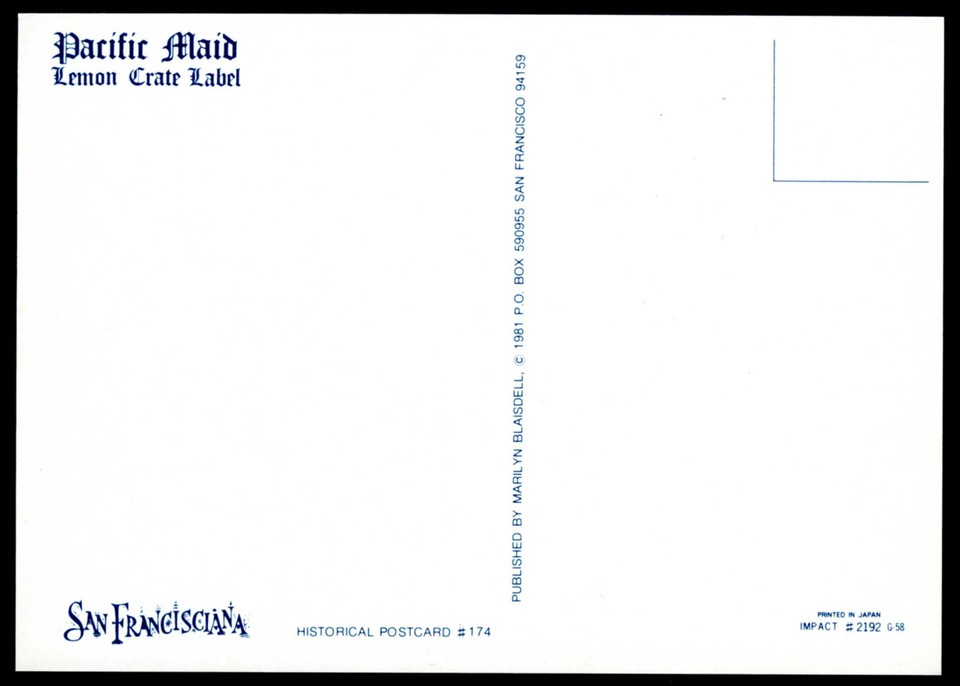 PACIFIC MAID (WOMAN in U.S. COAST GUARD) FRUIT CRATE LABEL ART~NEW 1981 ...