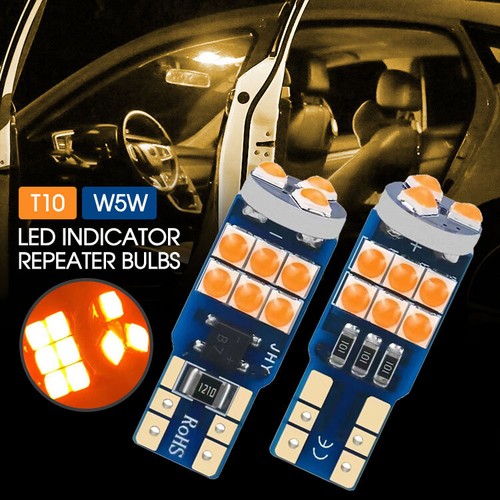 2X T10 12V W5W AMBER INDICATOR REPEATER LED CAR TAIL LIGHTS TURN SIGNAL ...