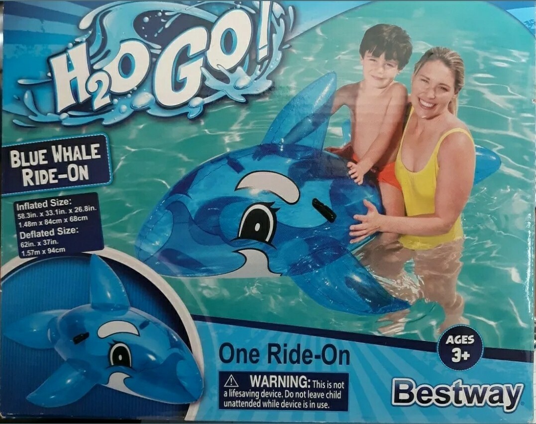 H2O GO! Blue Whale Ride-On Pool Float Raft Lounge 58.3" x 33.1" x 26.8 ...