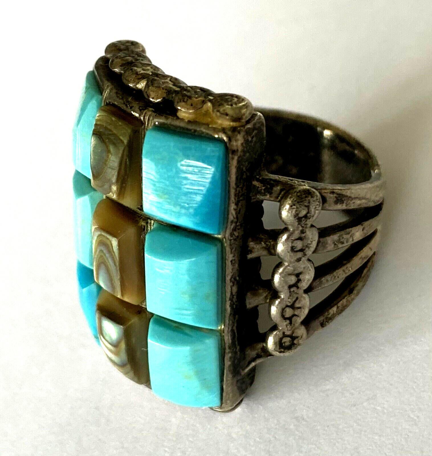 Native American Raised Inlay Turquoise Abalone Sterli… - Gem