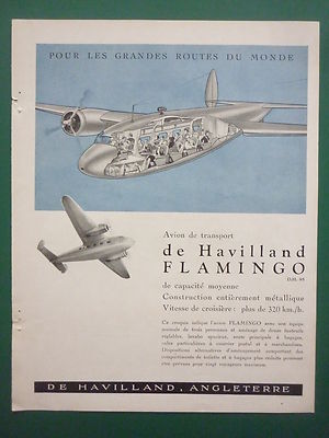 12/1938 PUB DE HAVILLAND AVION FLAMINGO DH-95 AIRCRAFT ORIGINAL FRENCH ...