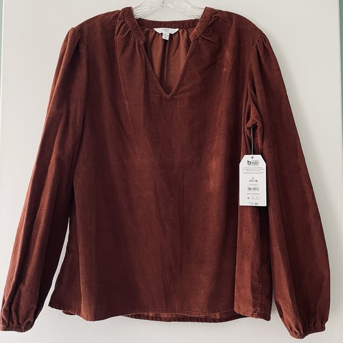 NWT! Time And Tru Corduroy Peasant Top Womens Large Rust Brown Ribbed ...