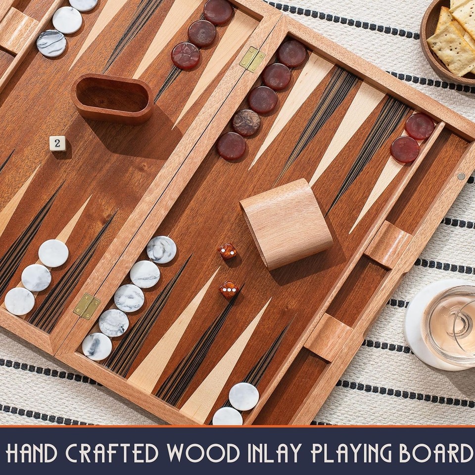 17 Inch Backgammon Sets Adults. Beautiful Wood Inlaid Backgammon Board ...