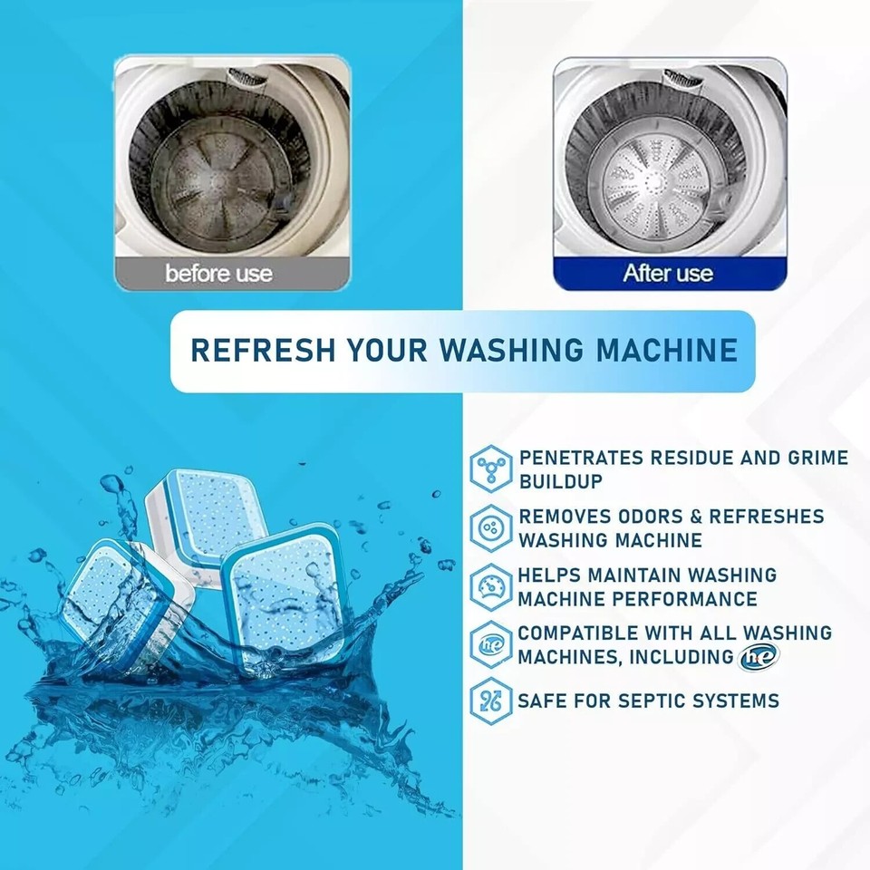 Washing Machine Cleaner Descaler 24 Pack - Deep Cleaning Tablets For HE ...