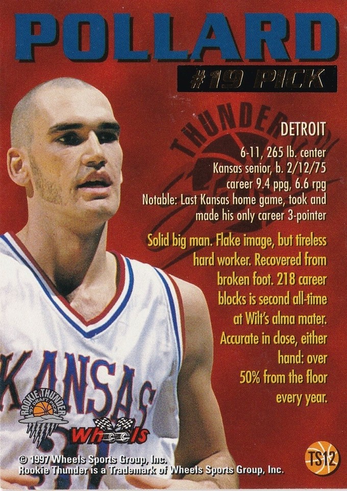 SCOT POLLARD 1997 Wheels Basketball Thunder Stroke Autograph RC # TS12 ...