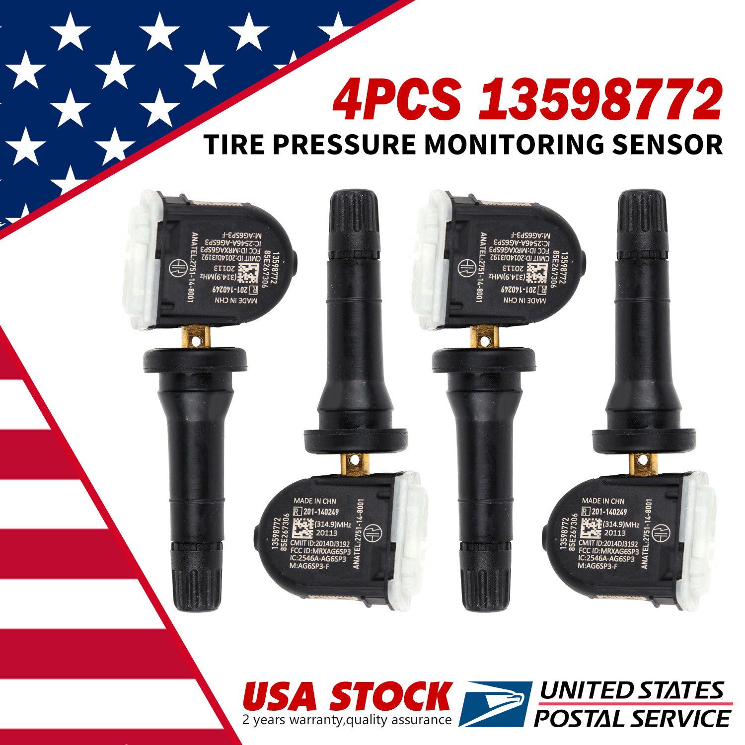 4PCS TPMS 13598772 For Chevy GMC Buick Tire Pressure Monitoring Sensors ...