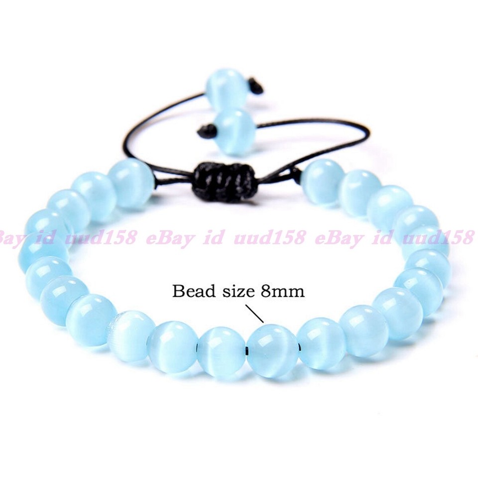 Men Women 8mm Natural Gemstones Braided Macrame Beads Bracelet Adjust ...