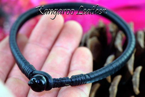 HANDMADE Gift Kangaroo Leather Black Onyx NEW Armband Wristband ...