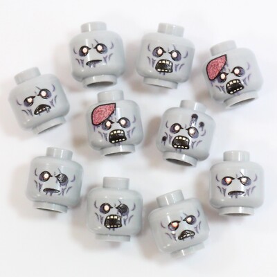 BrickTactical Zombie Head Pack V1 for Minifigures x10 Light Bluish Grey ...