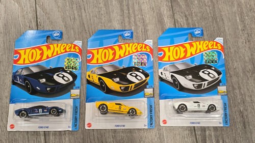 New Set of 3 Hot Wheels FORD GT40 Cars from 2024 Factory Sealed Sticker ...